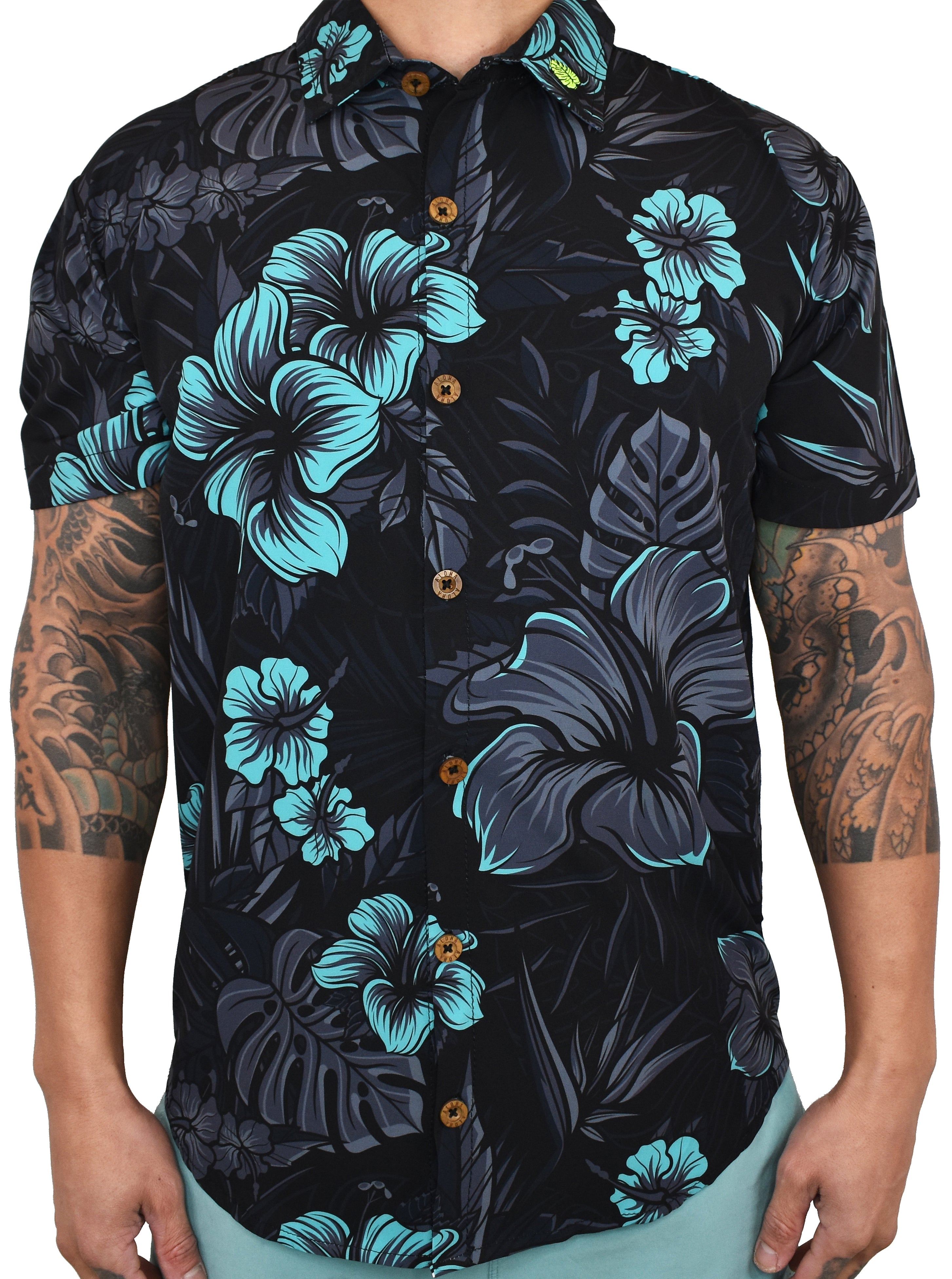 'Teal-biscus' ULTRA Aloha (Hawaiian) Shirt